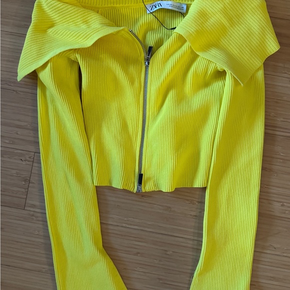 Zara | Sweaters | Zara Vibrant Yellow Ribbed Jacket | Poshmark